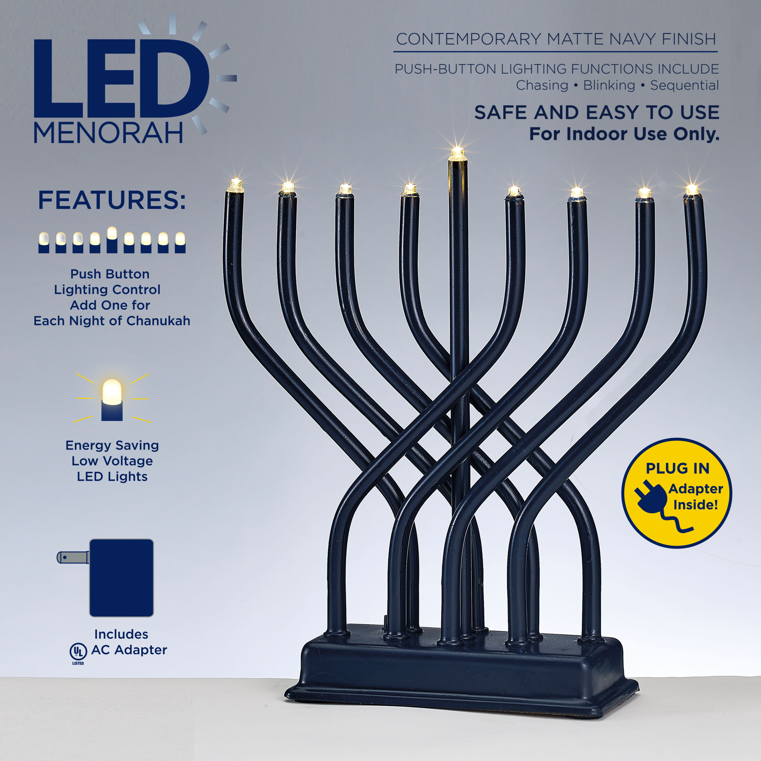 LED Navy Metal Electric Menorah