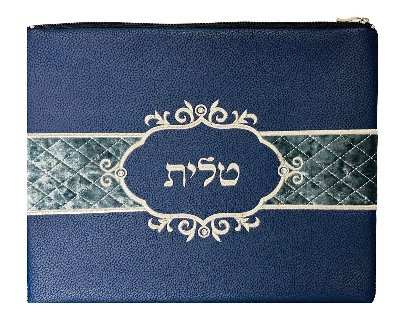 Dark Blue Faux Leather Tallit and Tefillin Set