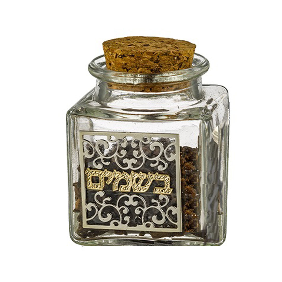 Glass Besamim Holder With Metal Plaque