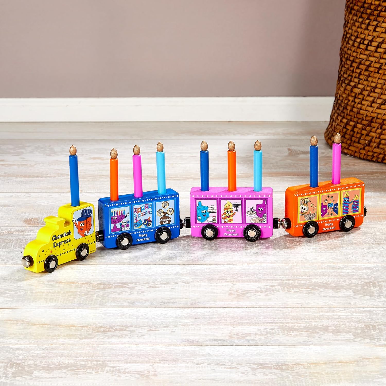My Play Wood Train Menorah w/ Removable Wood Candles